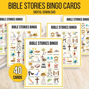 Bible Bingo, Bible Stories Bingo, 40 Bible Bingo Cards, Bible Activity ...