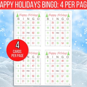 300 Holiday Bingo Cards, Happy Holiday Game, 1, 2, or 4 per Page ...