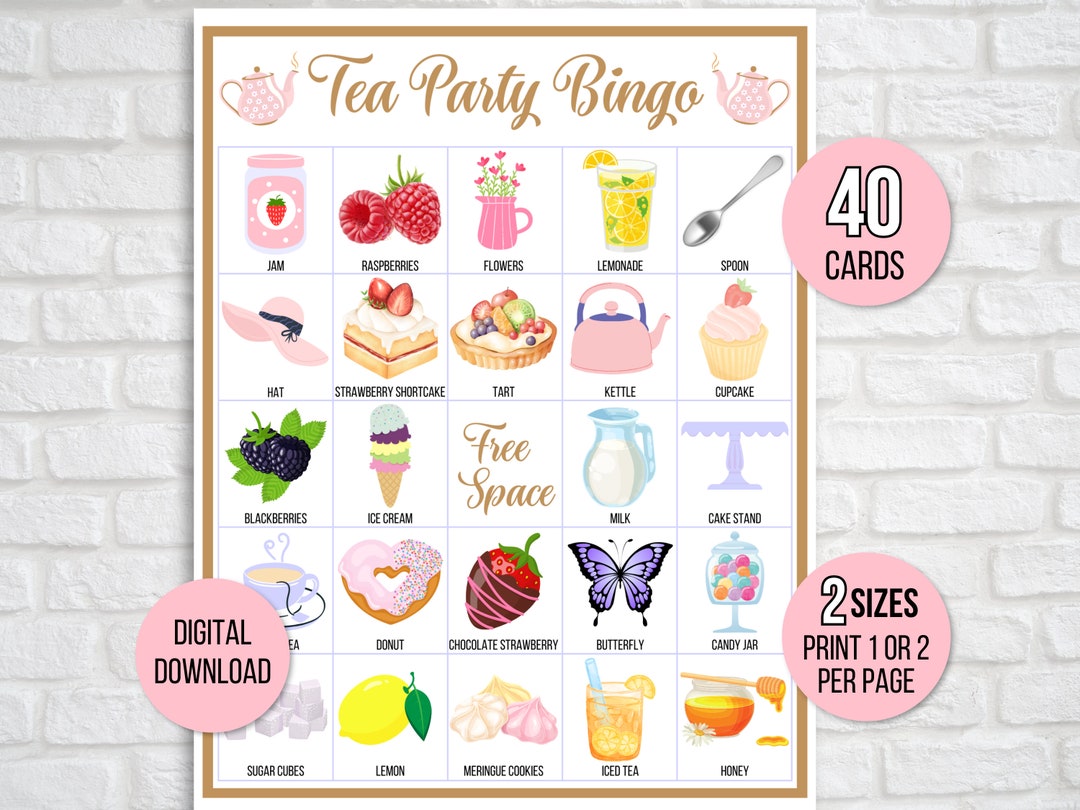 Tea Party Bingo, 40 Unique Printable Tea Party Bingo Cards, Tea Party ...