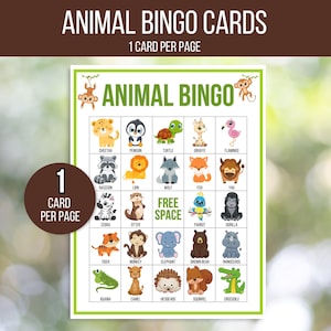 Animal Bingo, 30 Printable Animal Bingo Cards, Animal Party Game ...