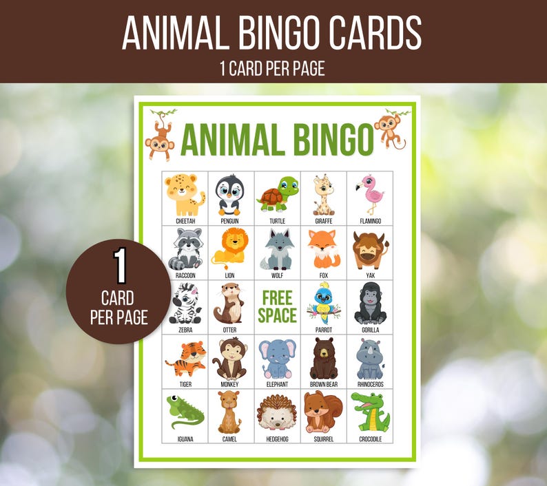 Animal Bingo, 30 Printable Animal Bingo Cards, Animal Party Game ...