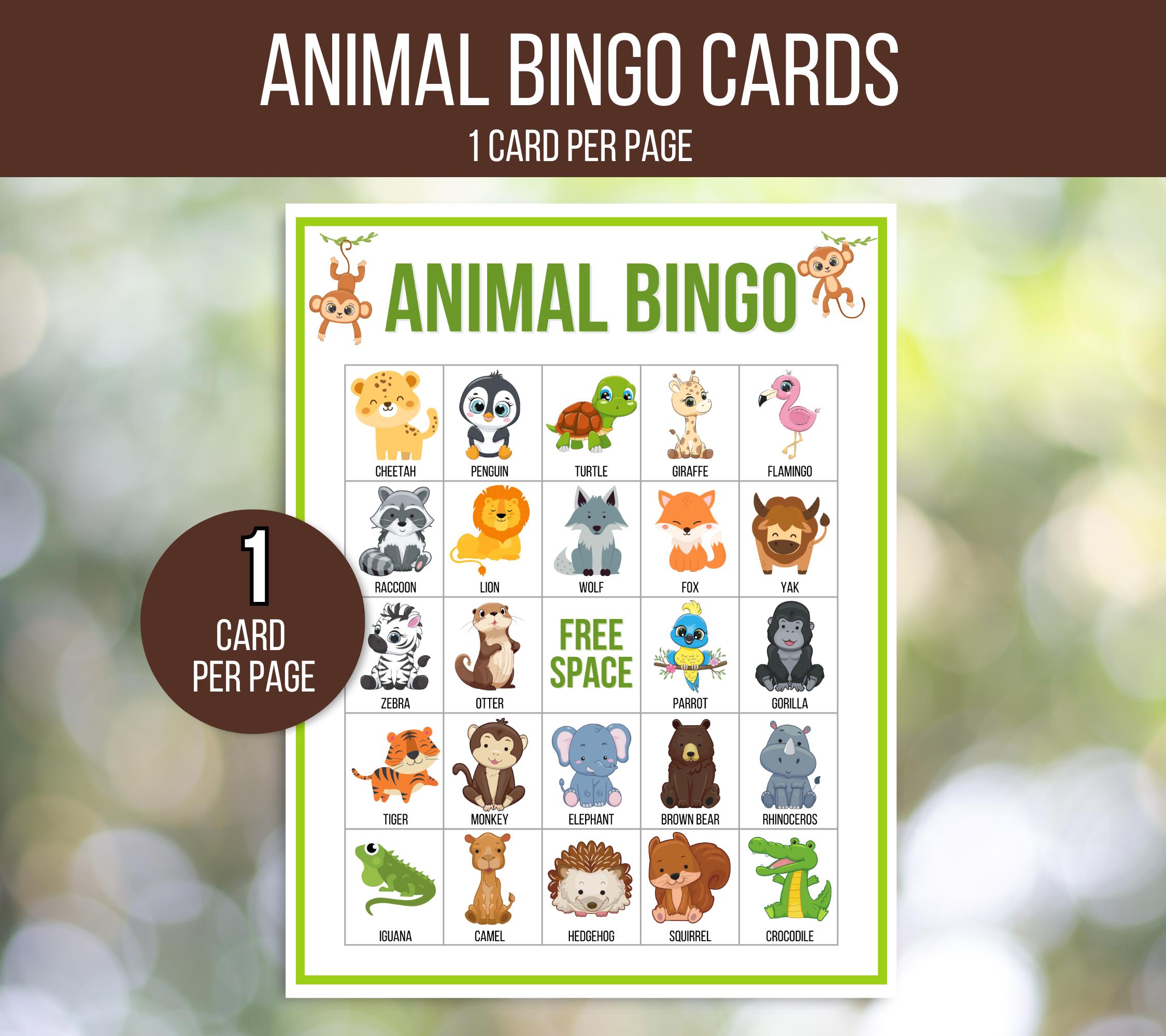 Animal Bingo, 30 Printable Animal Bingo Cards, Animal Party Game ...