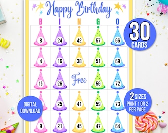Birthday Bingo, 30 Birthday Bingo Cards, Birthday Party Game, Happy ...