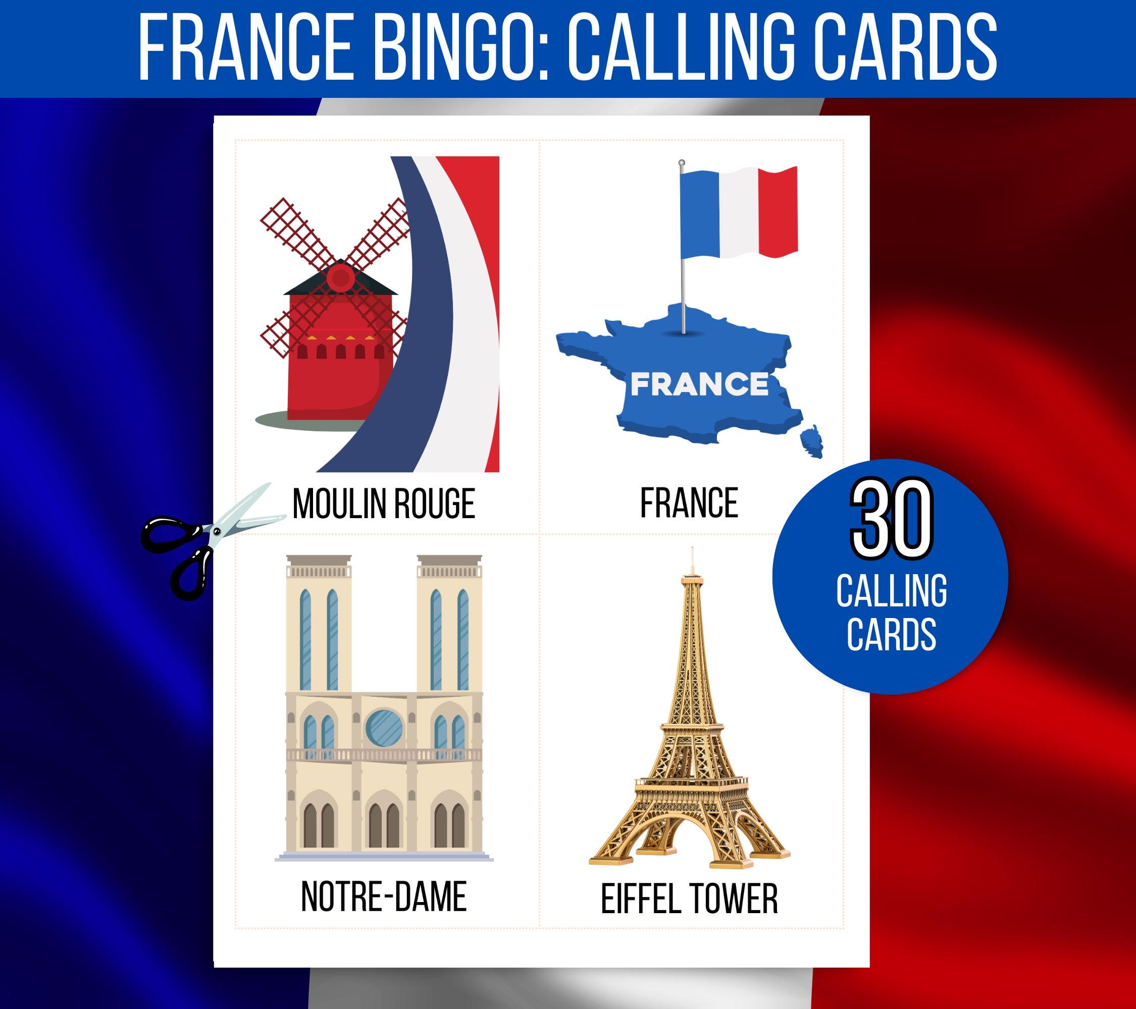 France Bingo, 30 France Bingo Cards, Travel Bingo, French Bingo, Travel ...