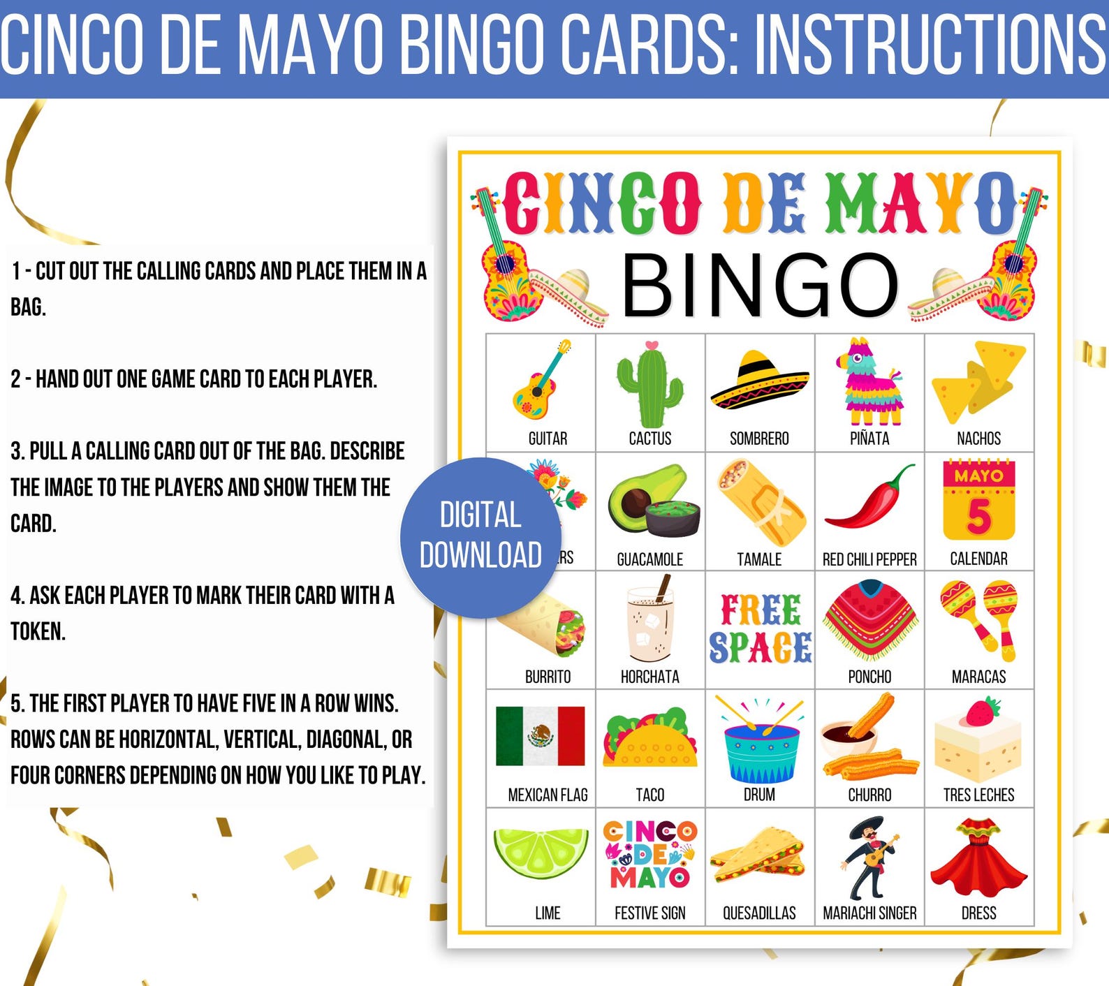 Cinco De Mayo Bingo, 30 Printable Cinco De Mayo Bingo Cards, Cinco De ...