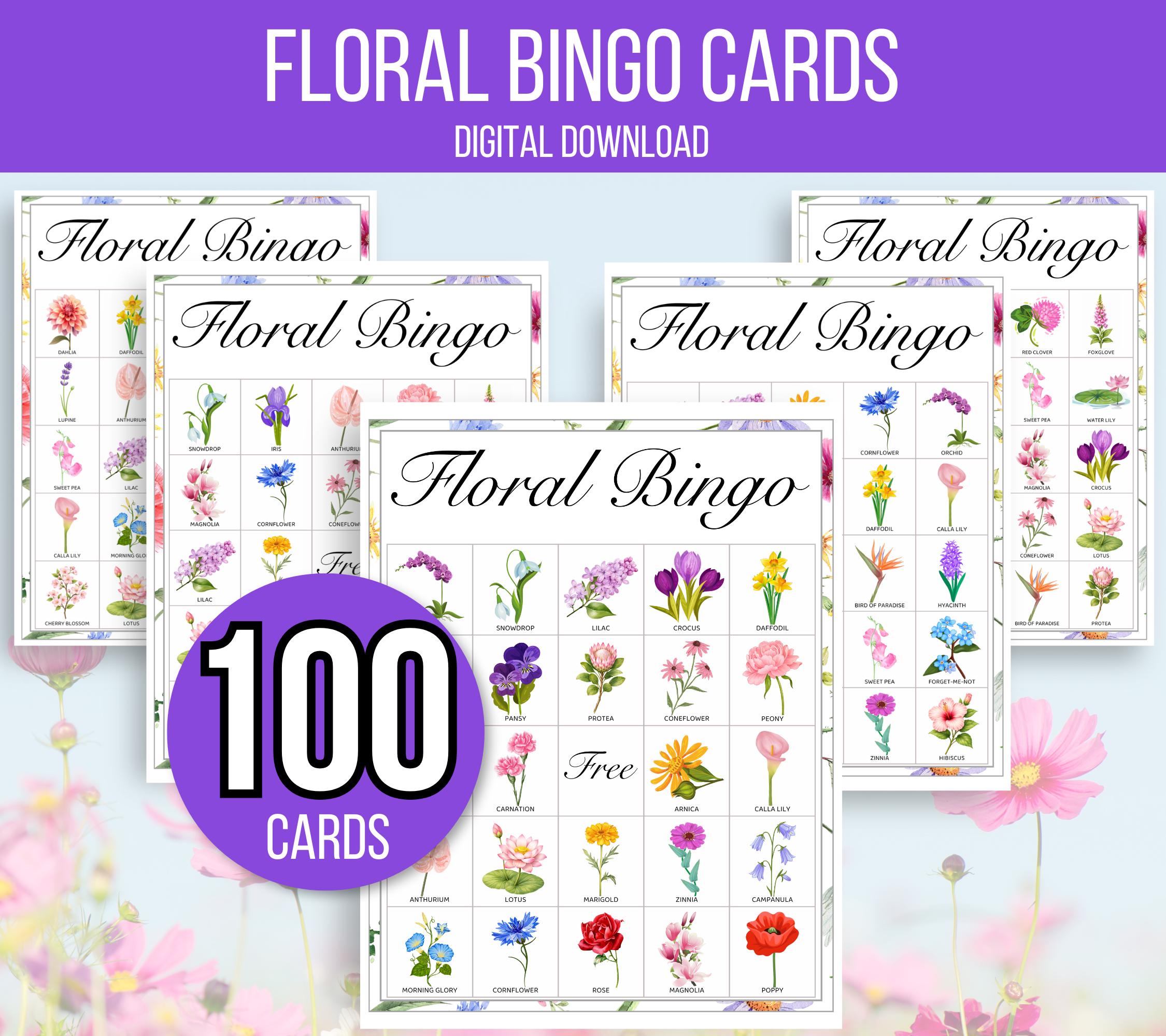 Flower Bingo, Spring Bingo, Garden Bingo, 100 Printable Flower Bingo ...