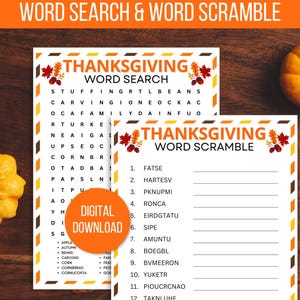 Thanksgiving Word Search, Thanksgiving Word Scramble, Printable ...