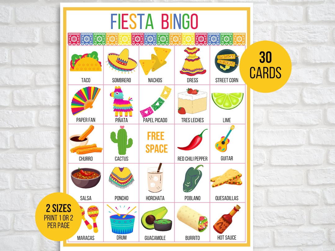 Fiesta Bingo, 30 Printable Fiesta Bingo Cards, Fiesta Activity for Kids ...