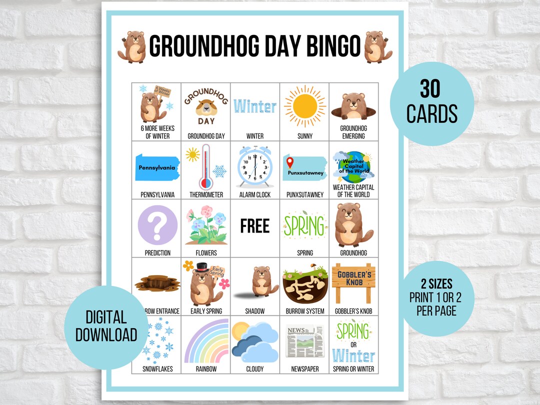 Groundhog Day Bingo, 30 Printable Groundhog Day Bingo Cards, Groundhog ...