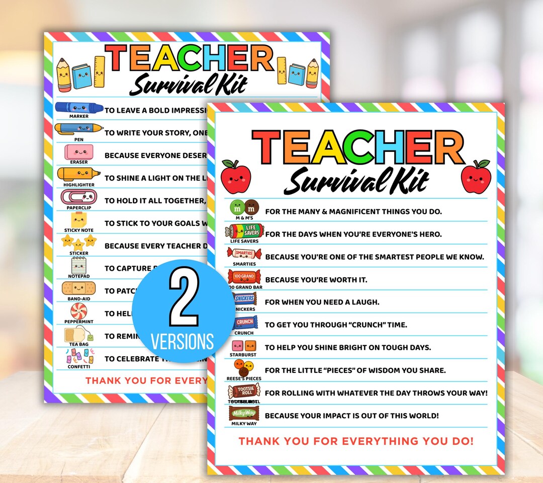 Teacher's Survival Kit Gift Tag, Editable Teacher Survival Kit Tag ...