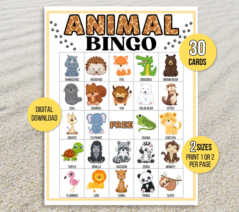 Animal Bingo, 30 Printable Animal Bingo Cards, Animal Party Game ...