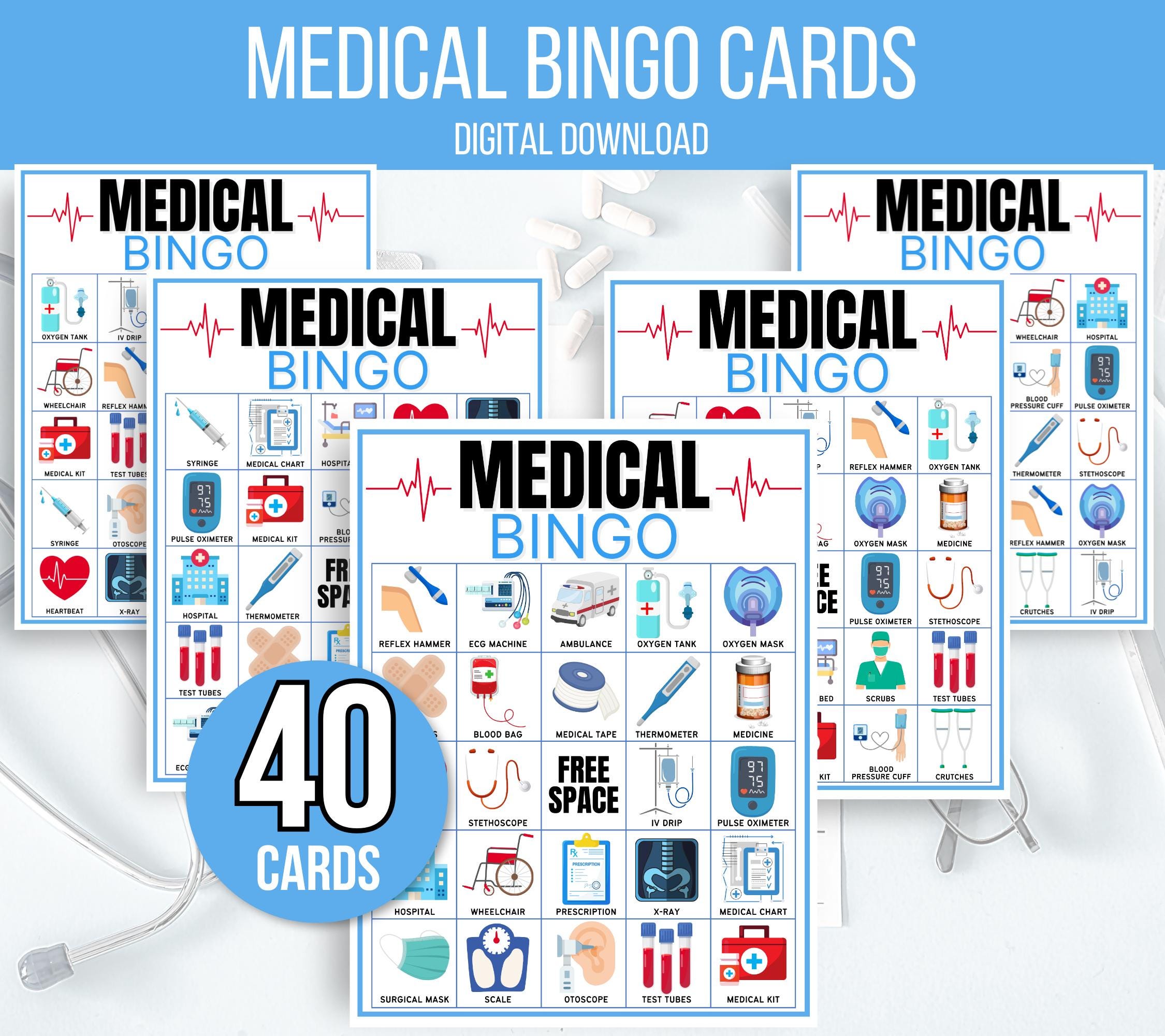 Medical Bingo, 40 Printable Medical Bingo Cards, Doctor Bingo, Nurse ...