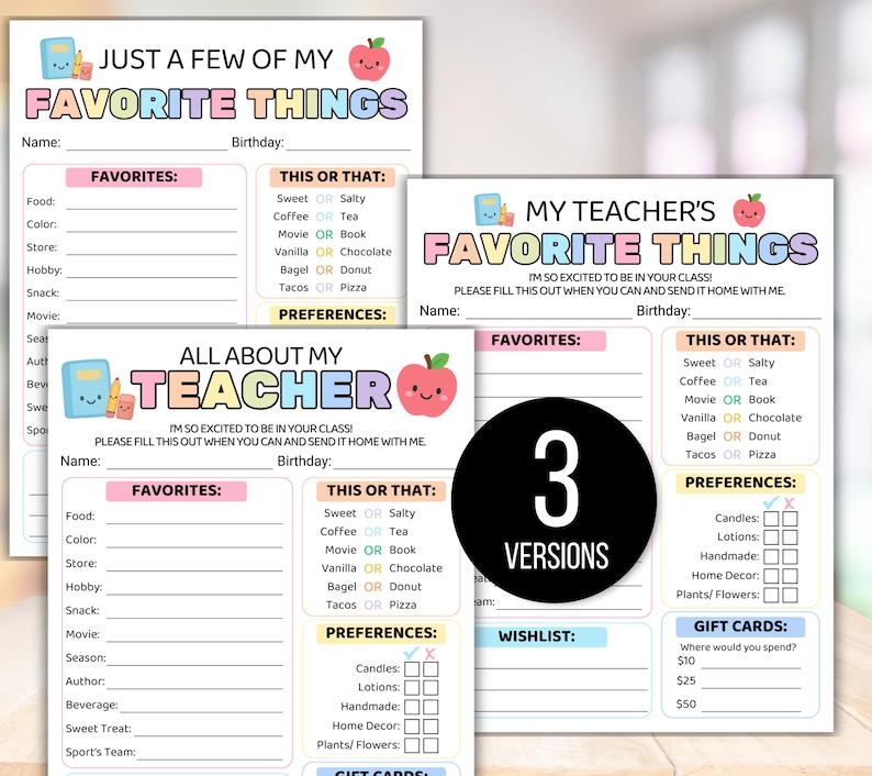All About My Teacher, Teacher Favorite Things Printable, Get to Know ...