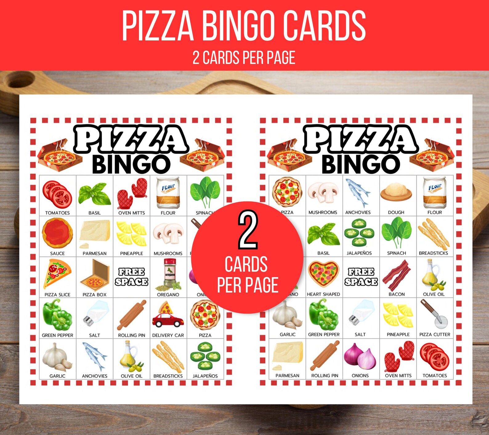 Pizza Bingo, Pizza Party Bingo, 50 Printable Pizza Bingo Cards, Pizza ...