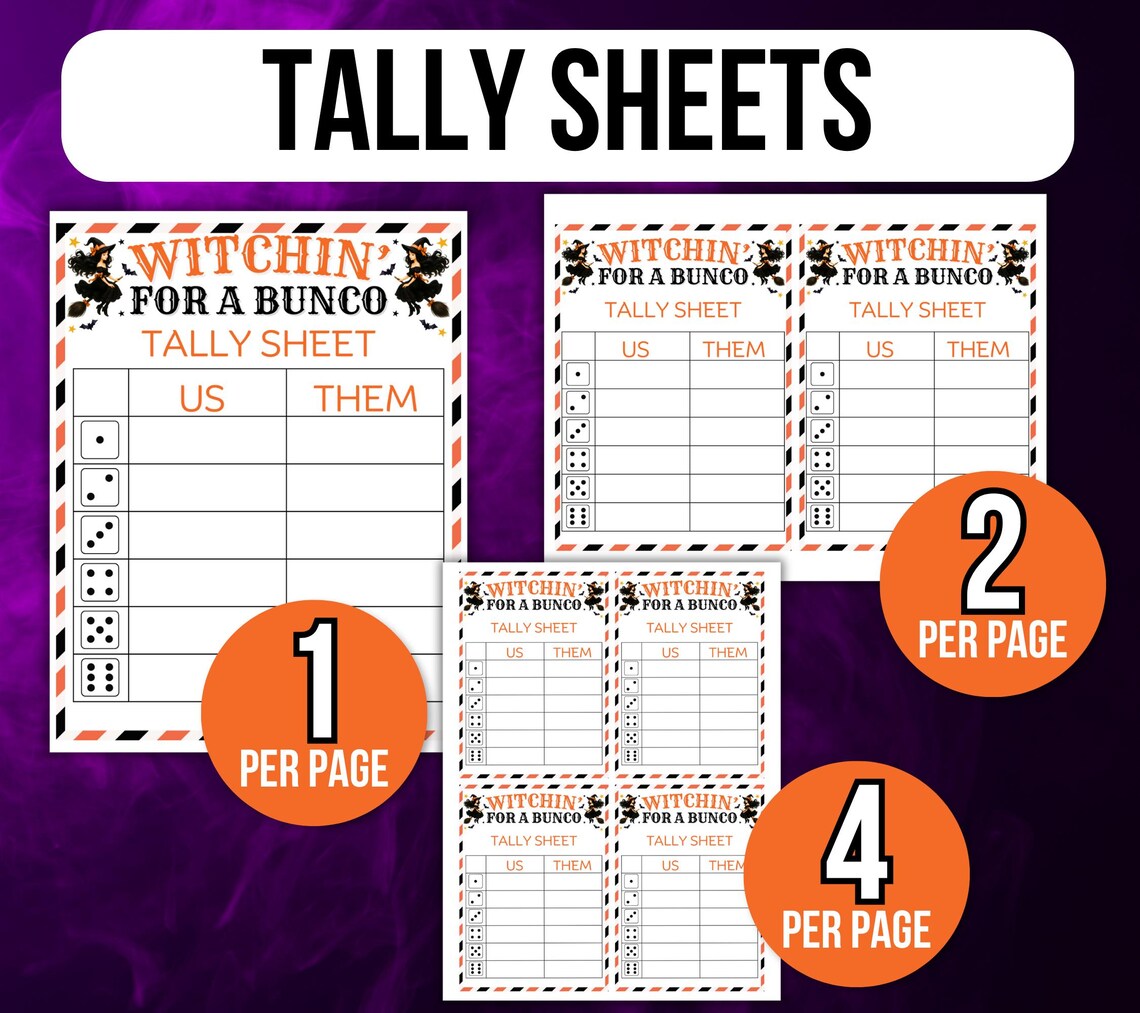 Halloween Bunco Score Sheet, Halloween Bunco Tally Sheets, Halloween ...