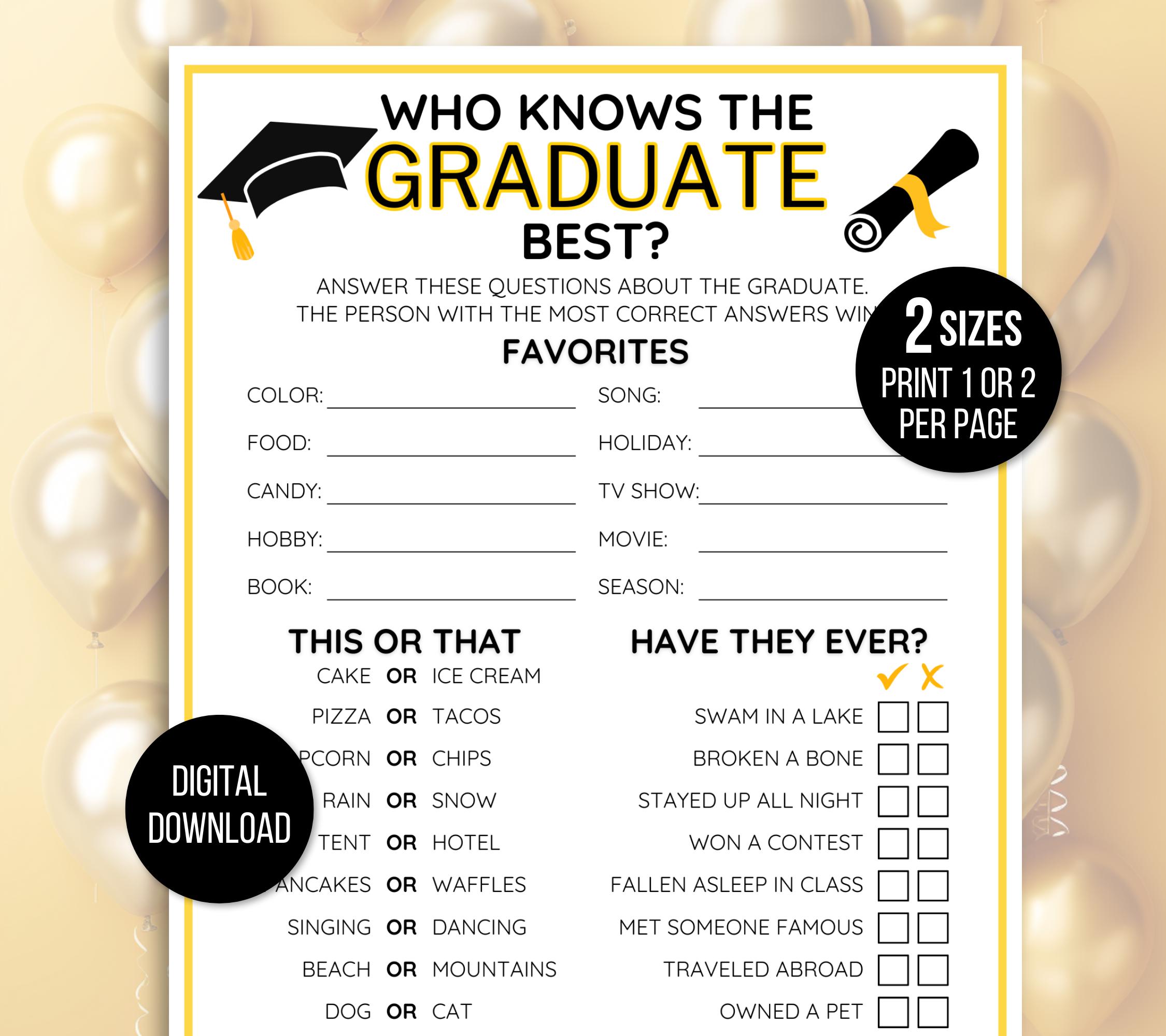 Who Knows the Graduate Best, Graduation Party Game, How Well Do You ...
