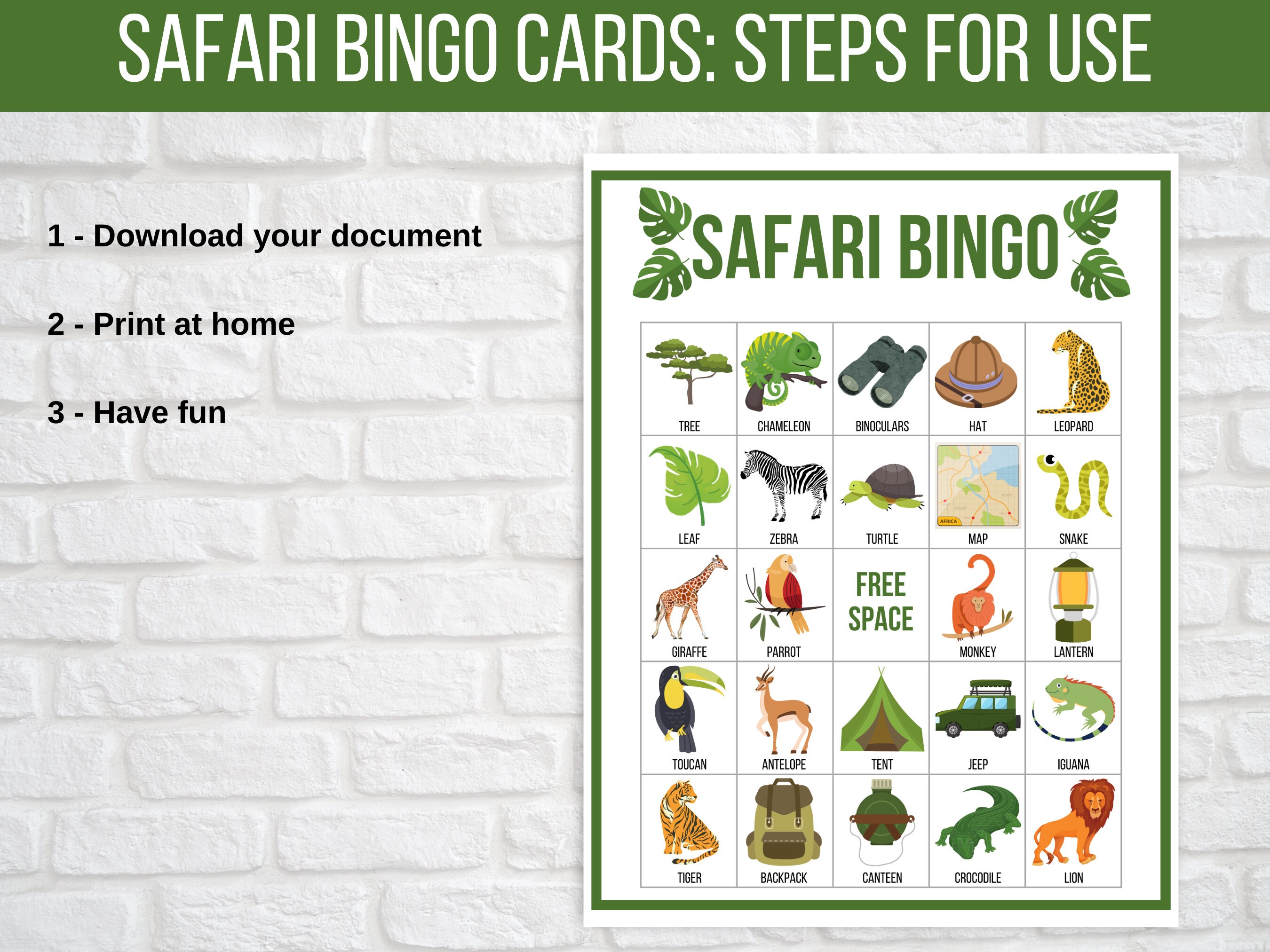 Safari Bingo 30 Printable Safari Bingo Cards Safari Party - Etsy