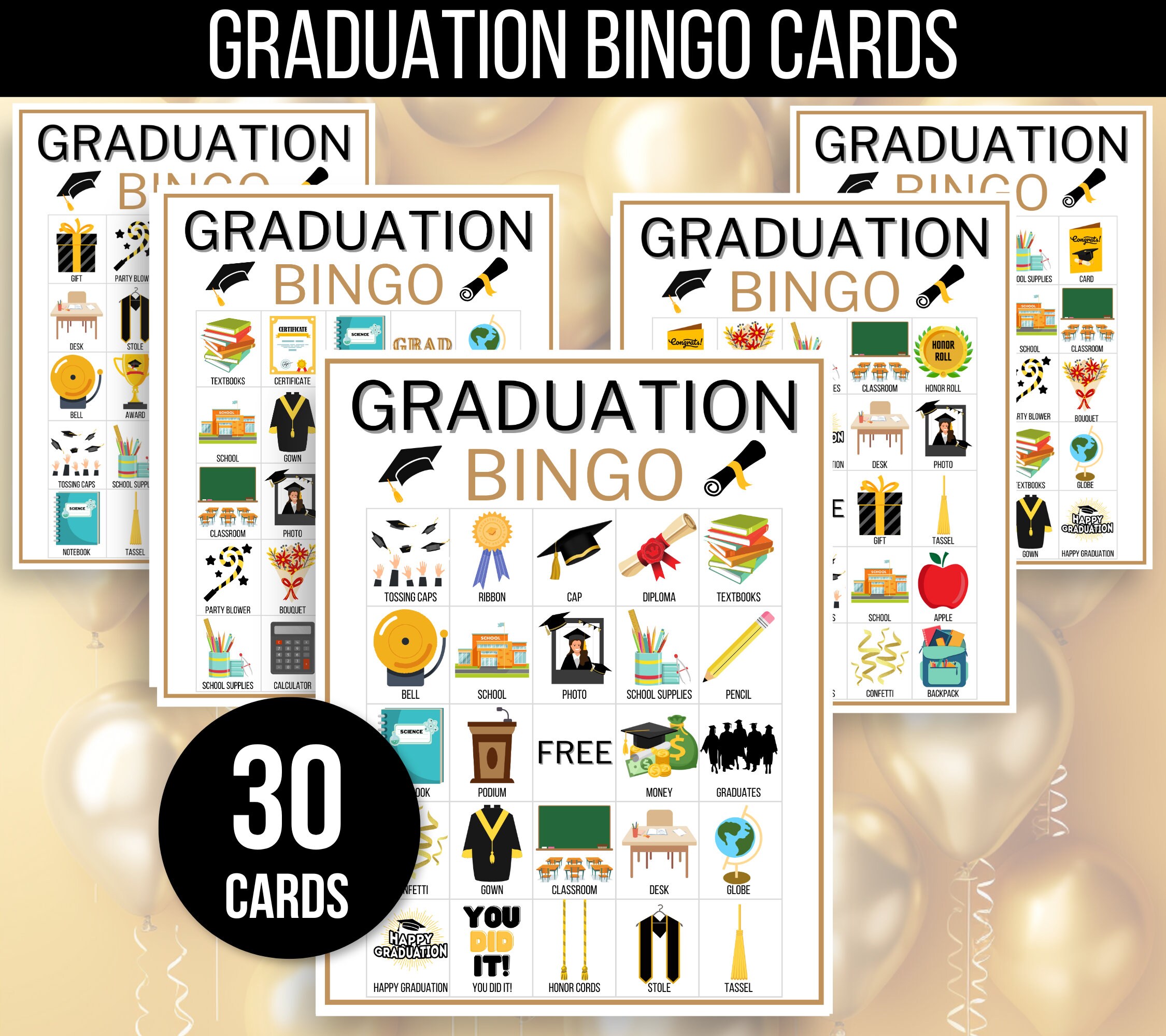 Graduation Bingo, 30 Graduation Bingo Cards, Graduation Activity for ...