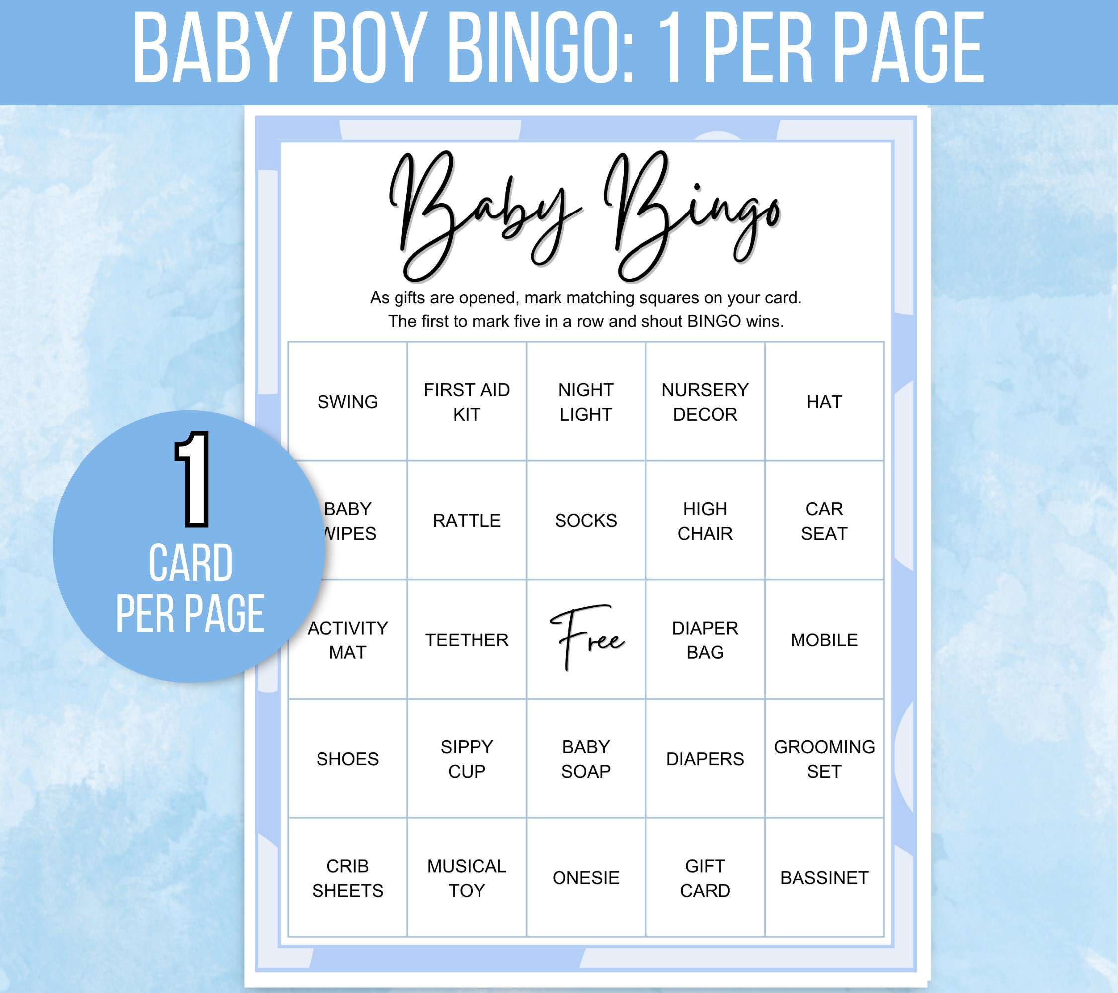 Baby Boy Bingo, 60 Baby Boy Bingo Cards, Baby Shower Bingo, Baby Shower ...
