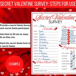 Secret Valentine Survey, Secret Valentine Gift Exchange, Printable ...