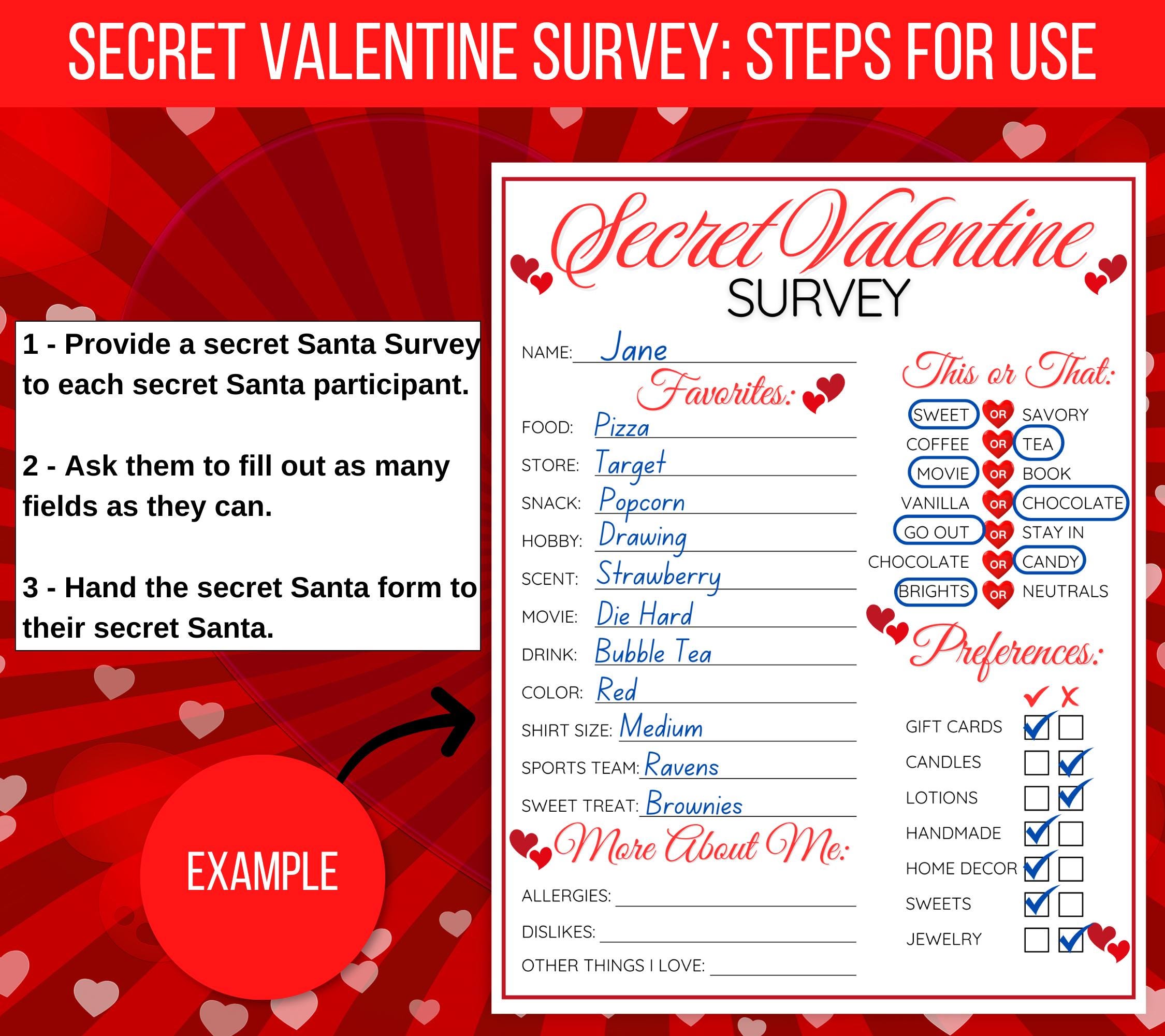Secret Valentine Survey, Secret Valentine Gift Exchange, Printable ...