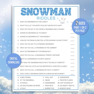Snowman Riddles, Winter Riddles, Printable Snowman Riddles, Winter ...