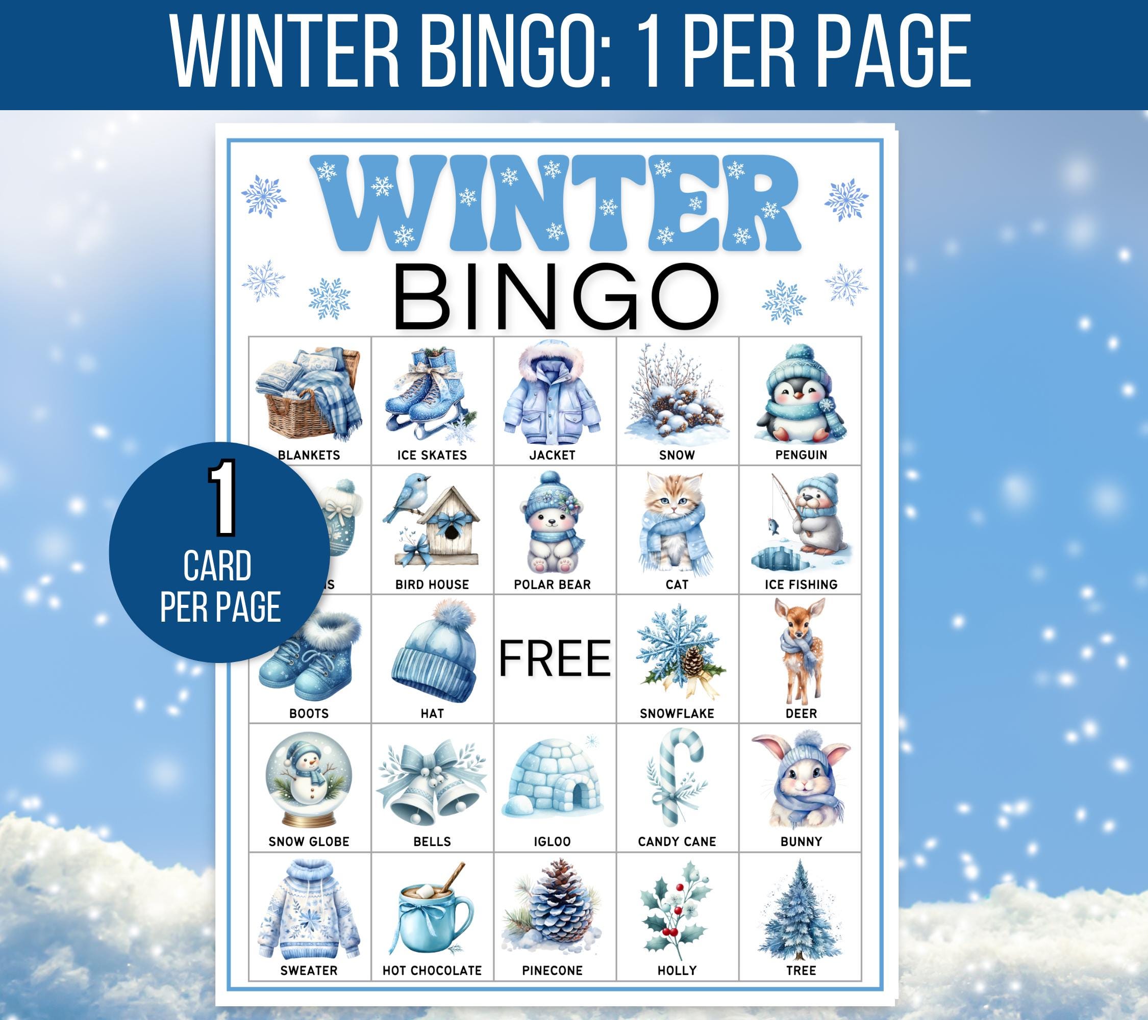 Winter Bingo, 50 Winter Bingo Cards, Winter Games, Winter Activity for ...