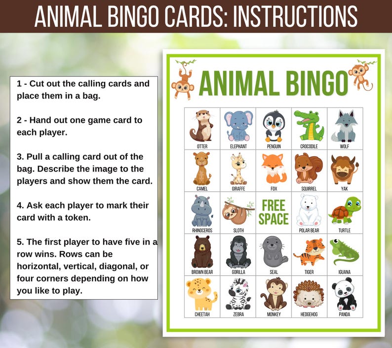 Animal Bingo, 30 Printable Animal Bingo Cards, Animal Party Game ...