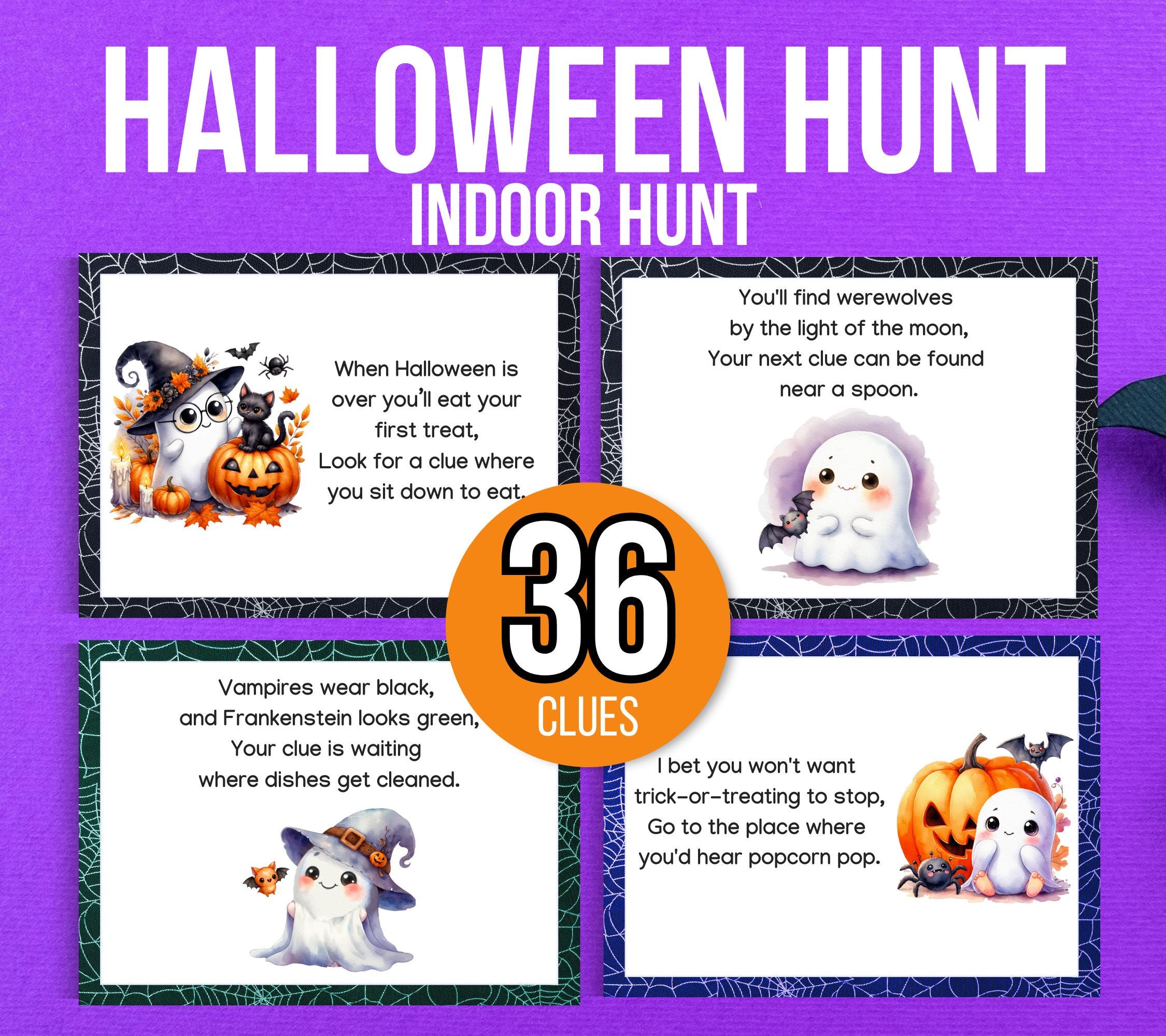 Indoor Halloween Treasure Hunt, Indoor Halloween Scavenger Hunt, 36 ...