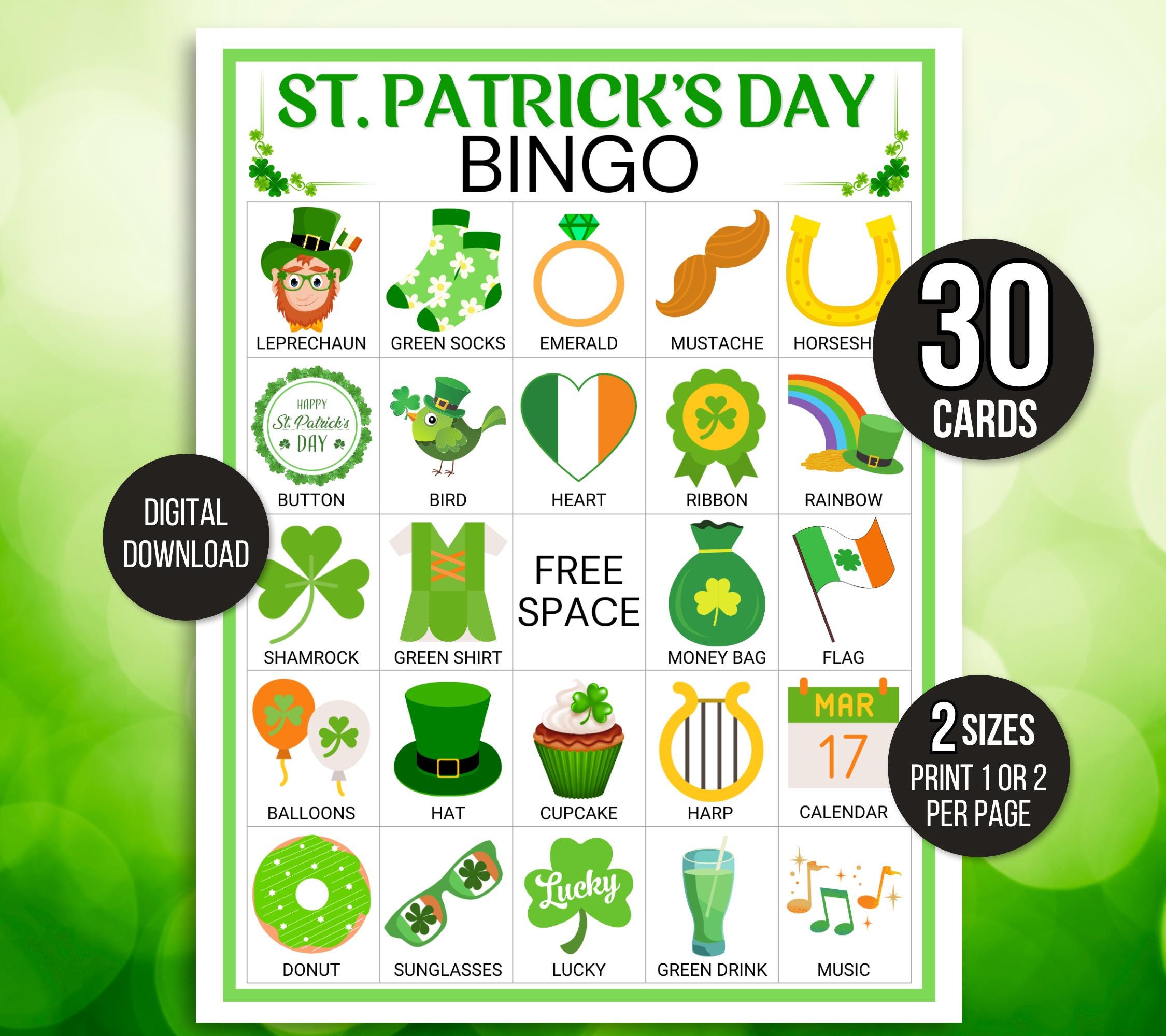 St. Patrick's Day Bingo, 30 St. Patrick's Bingo Cards, St. Patrick's ...