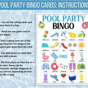 Pool Party Bingo, 30 Unique Printable Pool Bingo Cards, Pool Party Game ...