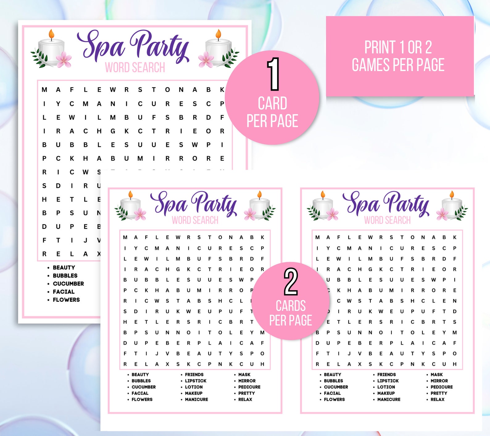 Spa Party Games Printable, Spa Party Activities, Girls Spa Party Games ...