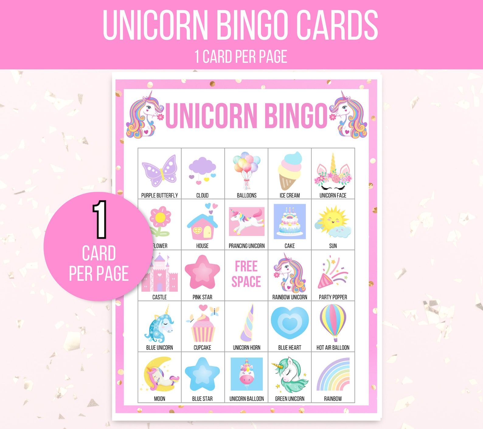 Unicorn Bingo, 30 Printable Unicorn Bingo Cards, Unicorn Birthday ...