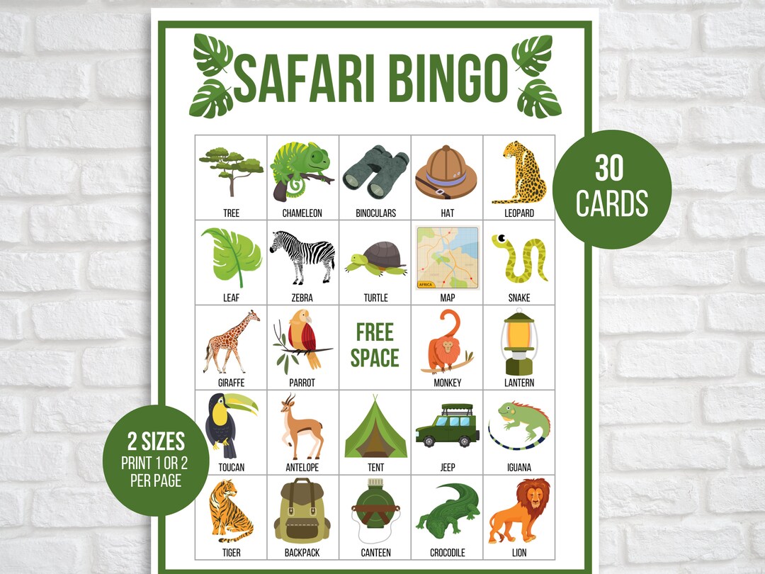 Safari Bingo, 30 Printable Safari Bingo Cards, Safari Party Game ...