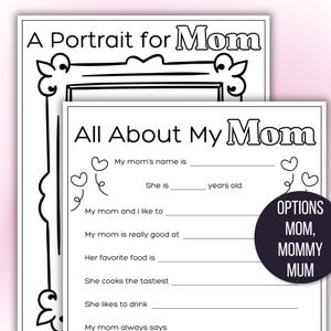 All About My Mom Fill in the Blanks Questionnaire, Mother's Day Craft ...
