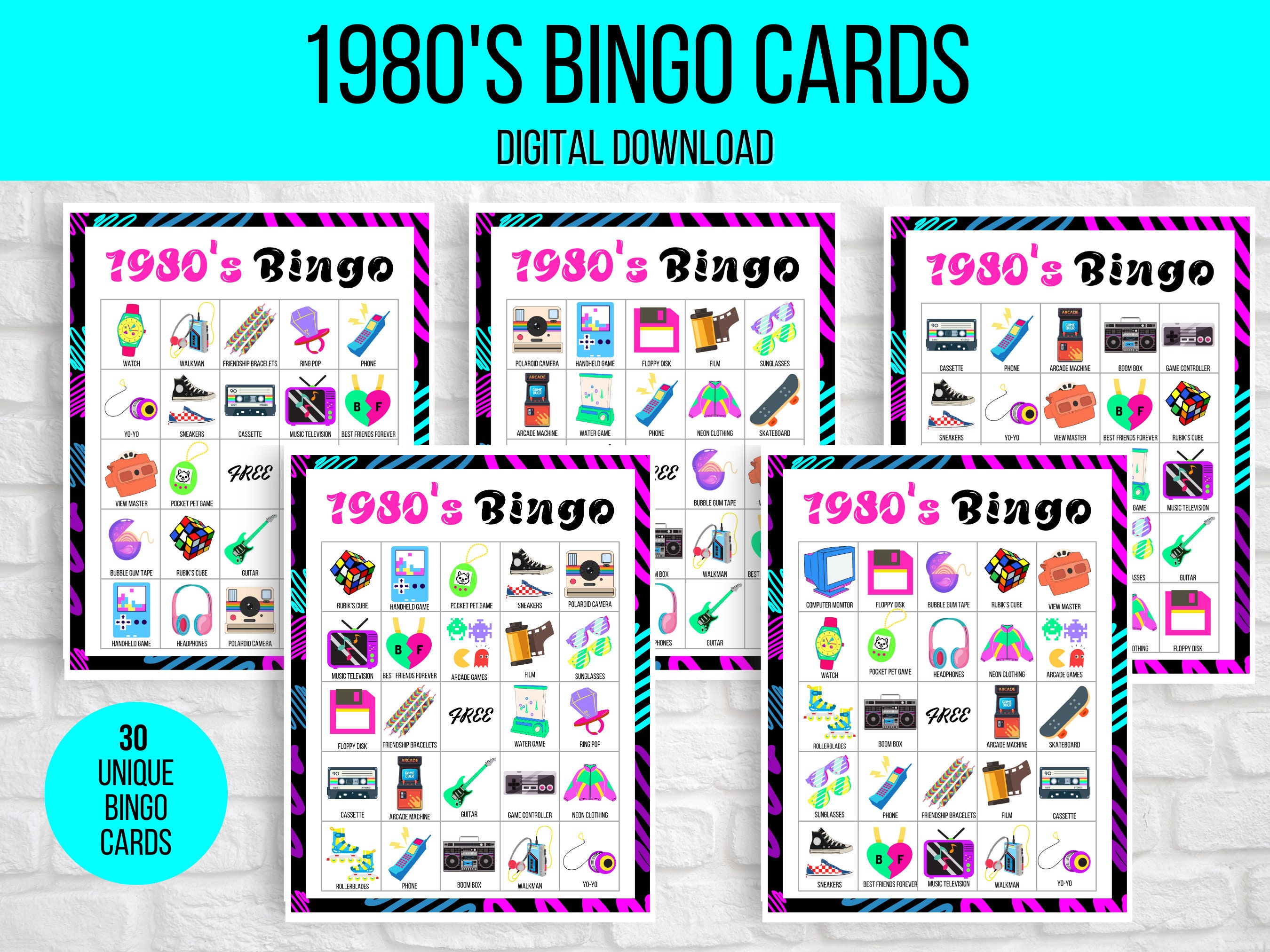 80s Bingo 1980s Bingo Retro Bingo 30 Printable 1980s Bingo - Etsy UK