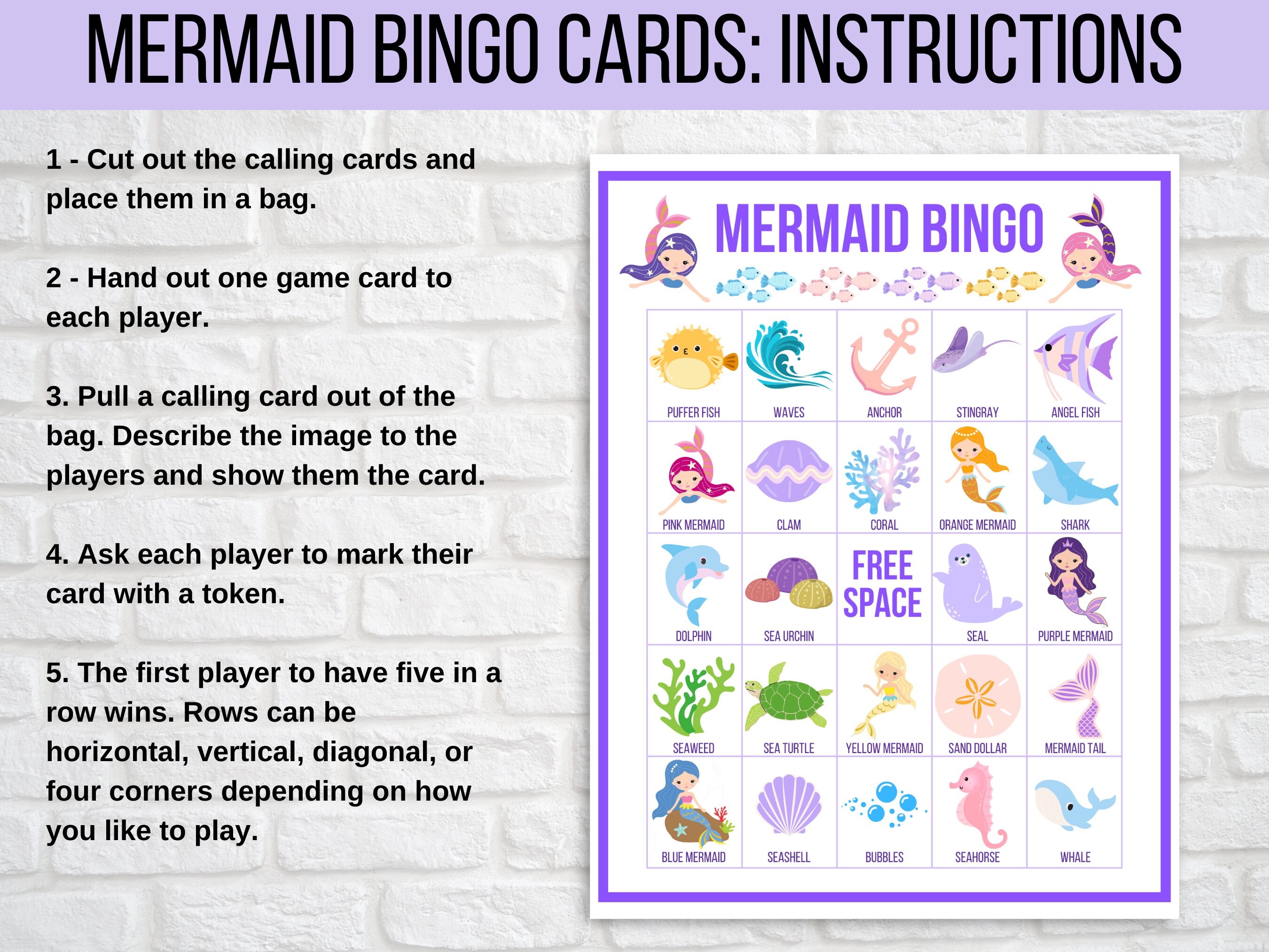 Mermaid Bingo 30 Unique Printable Mermaid Bingo Cards - Etsy