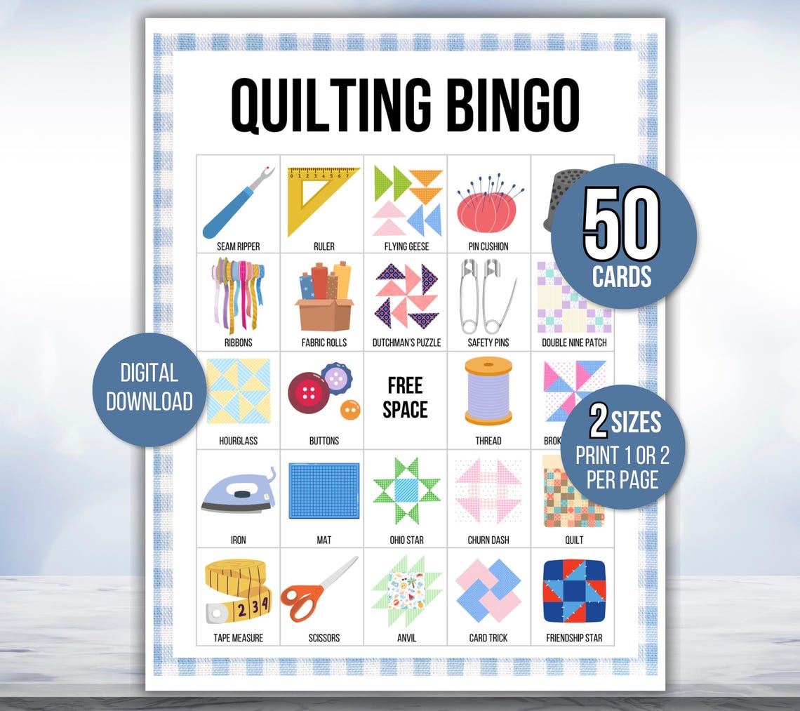 Quilt Bingo, 50 Printable Quilt Bingo Cards, Quilting Bingo, Quilting ...