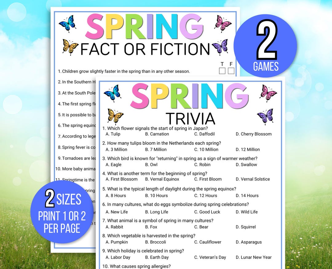 Spring Trivia Game, Spring Game, Spring Party Trivia Game, Spring Party ...