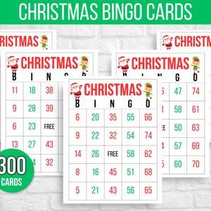 300 Christmas Bingo Cards, 1, 2, or 4 per Page, Christmas Party Game ...