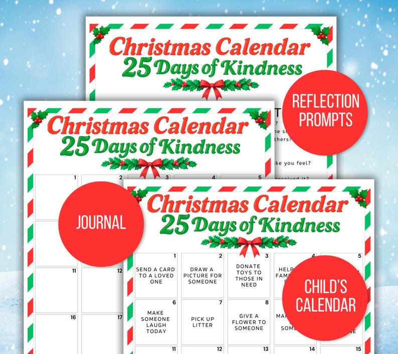 25 Days of Kindness Calendar, Christmas Acts of Kindness Calendar ...