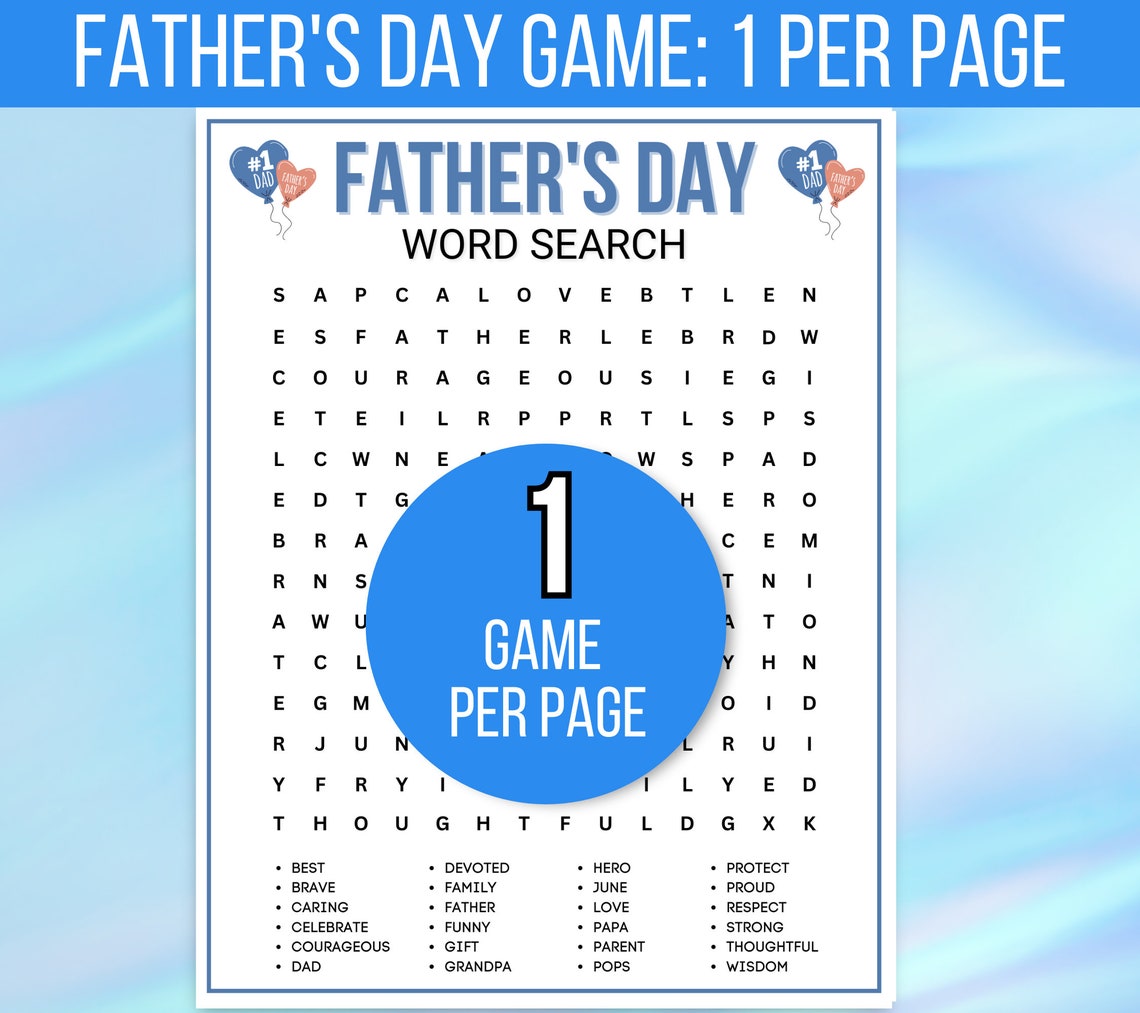 Father's Day Word Search, Printable Father's Day Game, Father's Day ...