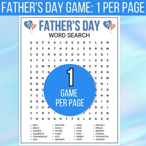 Father's Day Word Search, Printable Father's Day Game, Father's Day ...