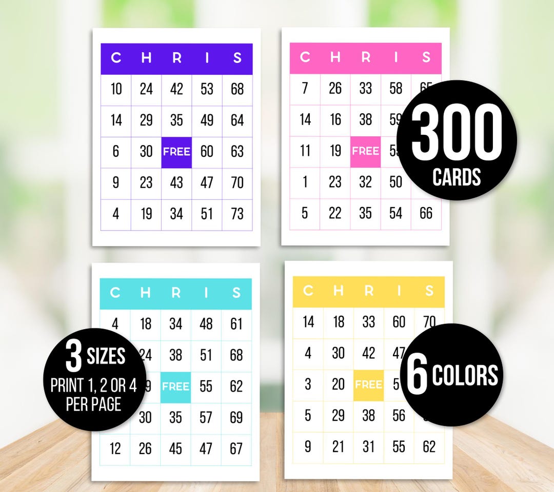 300 Custom Bingo Cards, 1, 2, or 4 per Page, Fun Party Game, Classroom ...