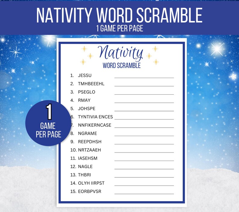 Nativity Word Scramble, Holiday Word Scramble, Christmas Word Scramble ...