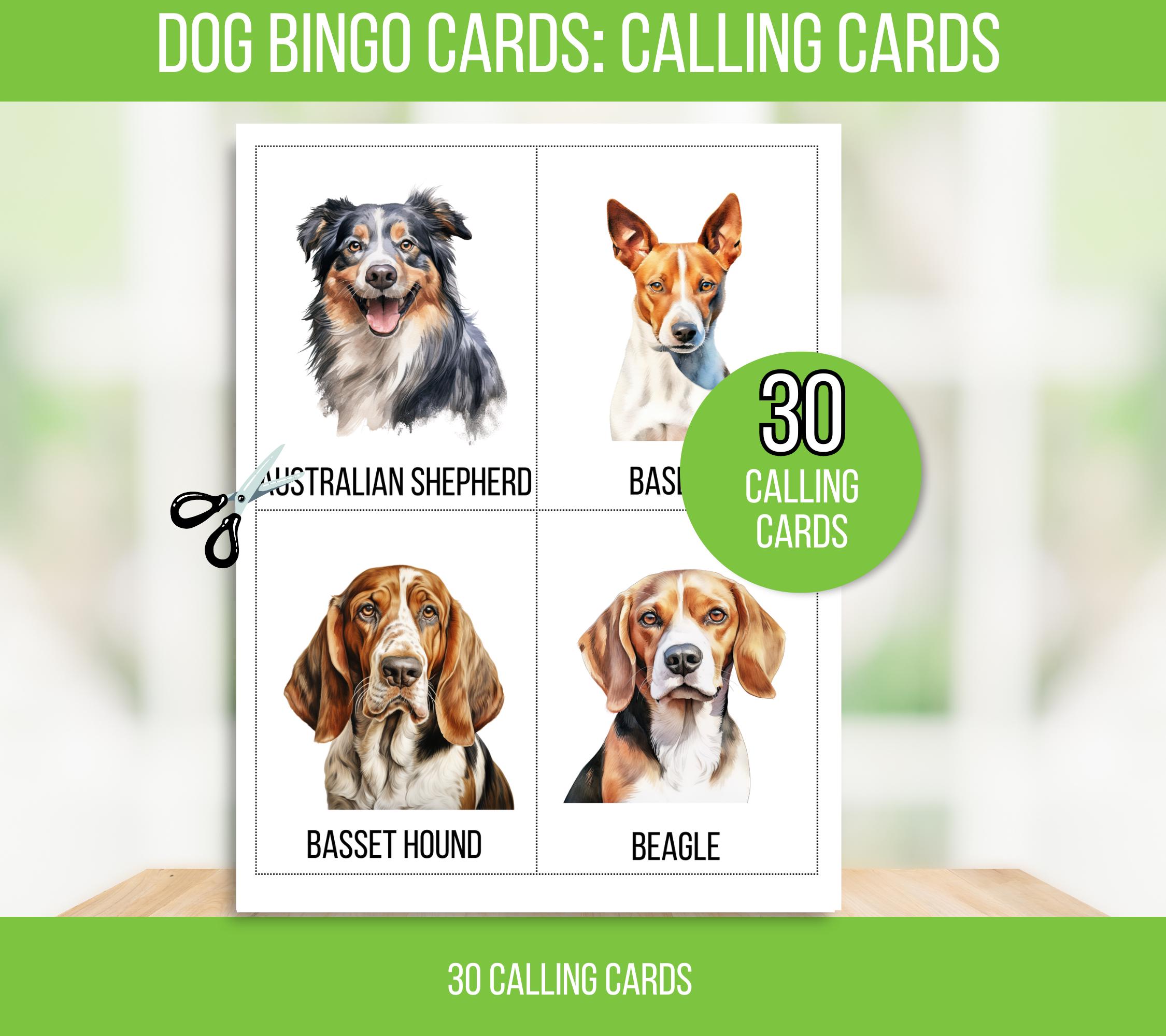 Dog Bingo, 30 Printable Dog Bingo Cards, Dog Birthday Party Game, Dog ...
