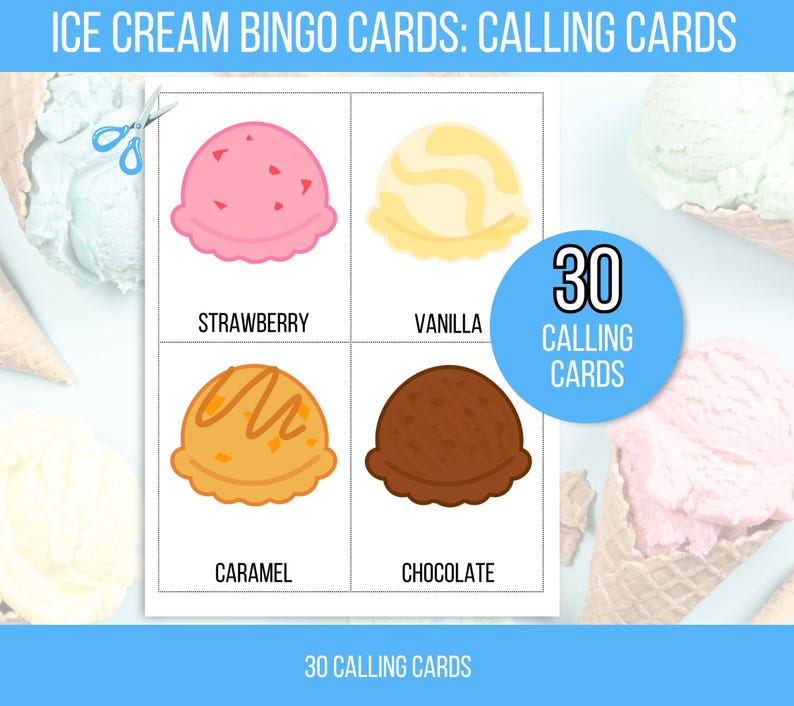 Ice Cream Bingo, 50 Printable Ice Cream Bingo Cards, Ice Cream Birthday ...