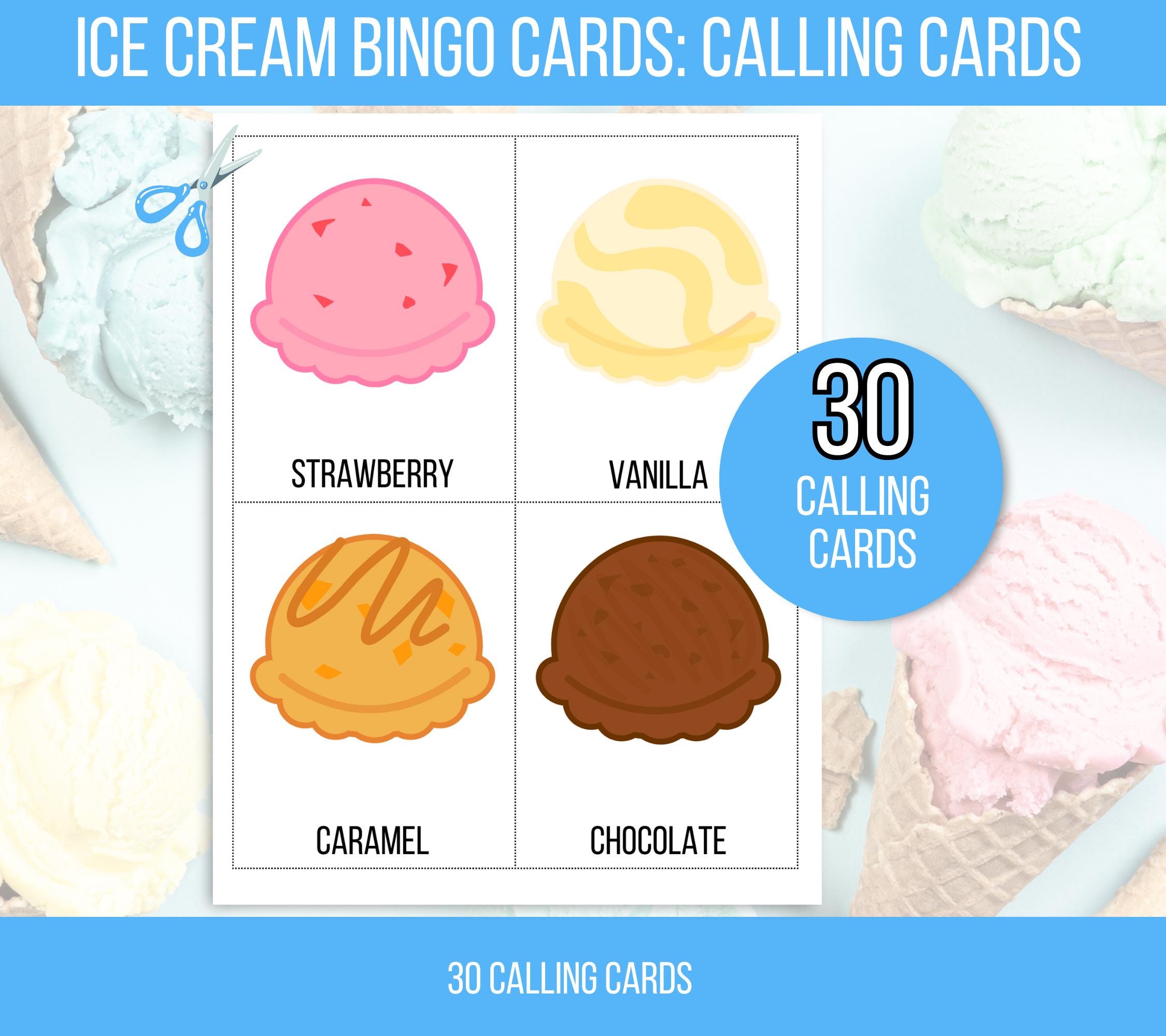Ice Cream Bingo, 50 Printable Ice Cream Bingo Cards, Ice Cream Birthday ...
