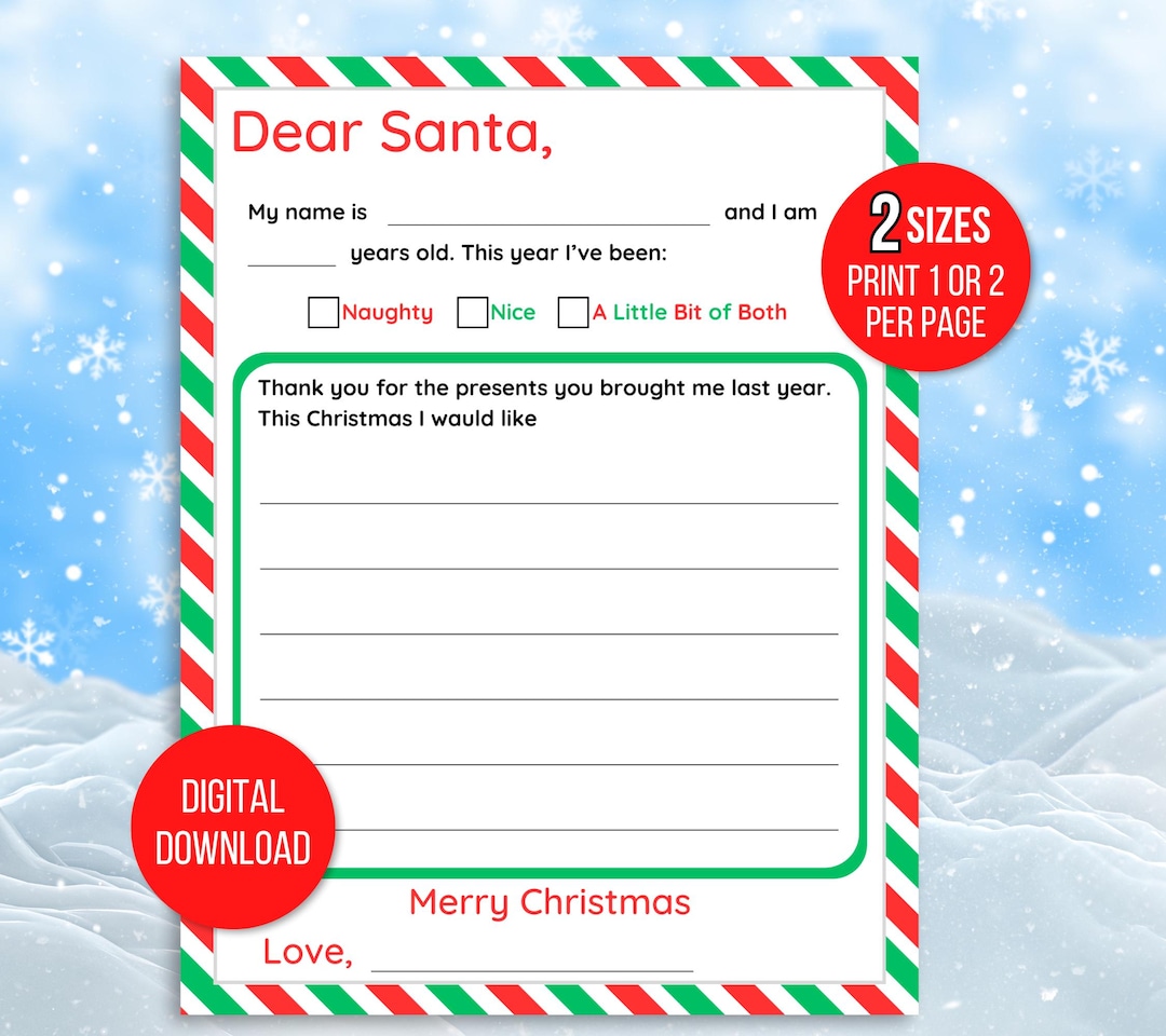 Dear Santa Letter, Christmas Wish List, Holiday Wish List, Kid's Letter ...