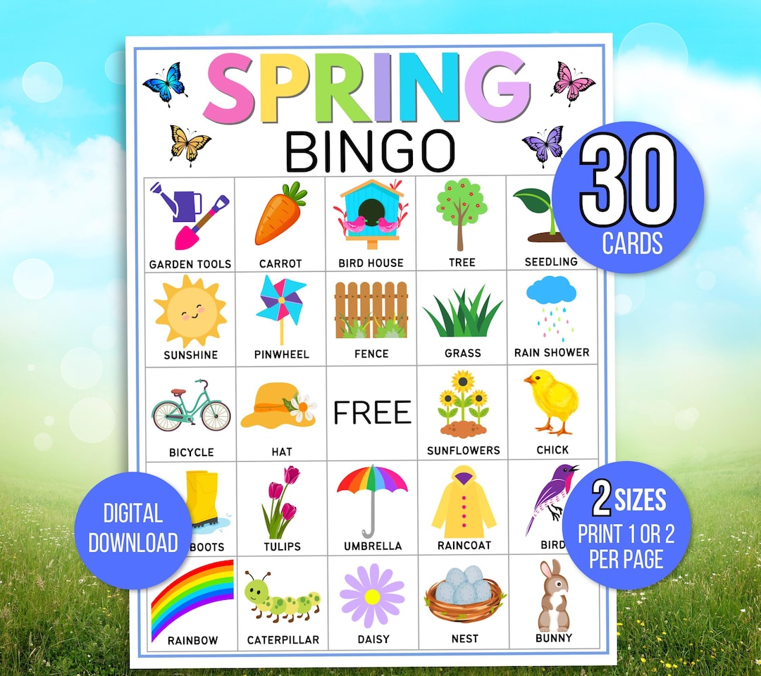 Spring Bingo, 30 Printable Spring Bingo Cards, Spring Party Game ...